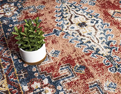 Unique Loom Utopia Collection Traditional Geometric Vintage Inspired Area Rug with Warm Hues, 8' x 10', Terracotta/Blue