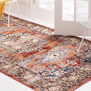 Unique Loom Utopia Collection Traditional Geometric Vintage Inspired Area Rug with Warm Hues, 8' x 10', Terracotta/Blue