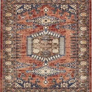 Unique Loom Utopia Collection Traditional Geometric Vintage Inspired Area Rug with Warm Hues, 8' x 10', Terracotta/Blue