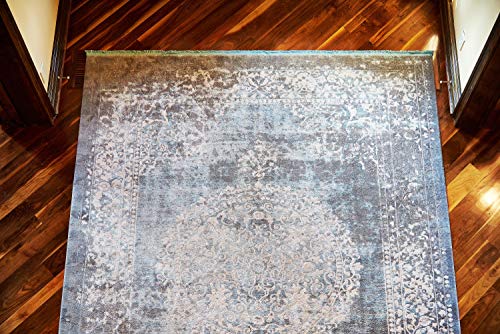 Unique Loom Traditional Classic Intricate Design with Distressed Vintage Detail, Area Rug, 10 ft x 13 ft, Light Blue/Ivory