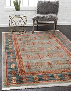 unique loom fars collection modern medallion tribal design with natural hues area rug, 9 ft x 12 ft, light blue/navy blue