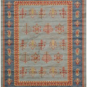 Unique Loom Fars Collection Modern Medallion Tribal Design with Natural Hues Area Rug, 9 ft x 12 ft, Light Blue/Navy Blue