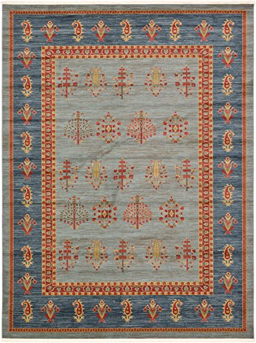 Unique Loom Fars Collection Modern Medallion Tribal Design with Natural Hues Area Rug, 9 ft x 12 ft, Light Blue/Navy Blue