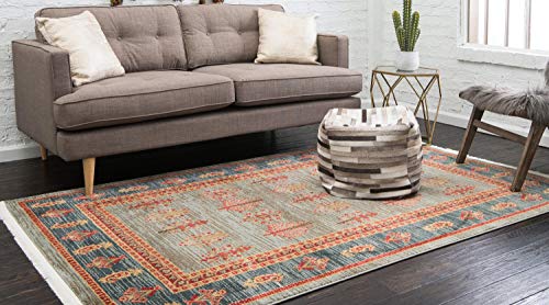 Unique Loom Fars Collection Modern Medallion Tribal Design with Natural Hues Area Rug, 9 ft x 12 ft, Light Blue/Navy Blue