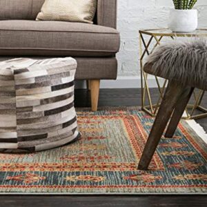 Unique Loom Fars Collection Modern Medallion Tribal Design with Natural Hues Area Rug, 9 ft x 12 ft, Light Blue/Navy Blue