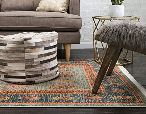 Unique Loom Fars Collection Modern Medallion Tribal Design with Natural Hues Area Rug, 9 ft x 12 ft, Light Blue/Navy Blue