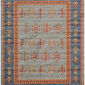 Unique Loom Fars Collection Modern Medallion Tribal Design with Natural Hues Area Rug, 9 ft x 12 ft, Light Blue/Navy Blue