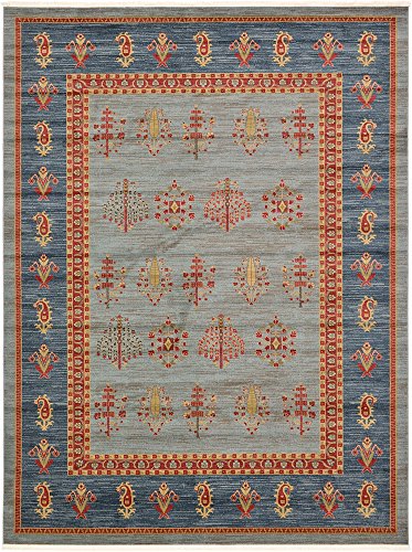 Unique Loom Fars Collection Modern Medallion Tribal Design with Natural Hues Area Rug, 9 ft x 12 ft, Light Blue/Navy Blue