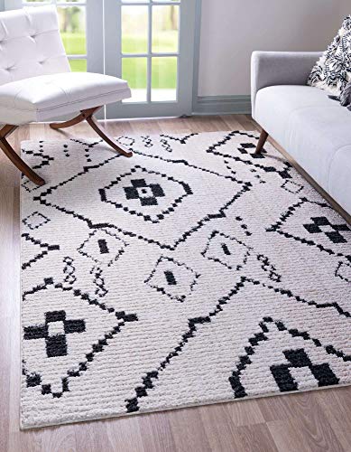 Unique Loom Morocco Collection Tribal, Southwestern, Bohemian Area Rug, 9' 0" x 12' 0", Ivory/Black