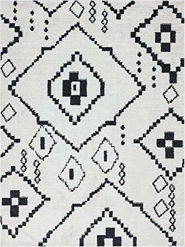 Unique Loom Morocco Collection Tribal, Southwestern, Bohemian Area Rug, 9' 0" x 12' 0", Ivory/Black