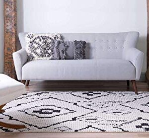 Unique Loom Morocco Collection Tribal, Southwestern, Bohemian Area Rug, 9' 0" x 12' 0", Ivory/Black