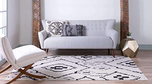 Unique Loom Morocco Collection Tribal, Southwestern, Bohemian Area Rug, 9' 0" x 12' 0", Ivory/Black