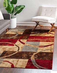 unique loom barista collection modern, abstract, vintage, distressed, urban, geometric, rustic, warm colors area rug, 7 ft x 10 ft, multi/beige