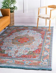 unique loom baracoa collection area rug – malecon (8′ 4″ x 10′, light blue/ orange)