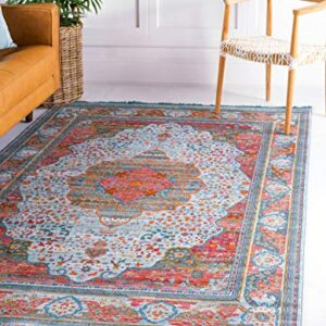 Unique Loom Baracoa Collection Area Rug - Malecon (8' 4" x 10', Light Blue/ Orange)