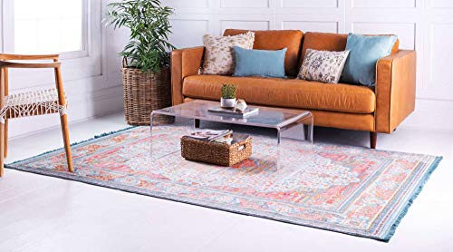 Unique Loom Baracoa Collection Area Rug - Malecon (8' 4" x 10', Light Blue/ Orange)