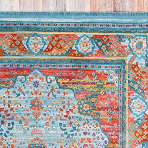 Unique Loom Baracoa Collection Area Rug - Malecon (8' 4" x 10', Light Blue/ Orange)