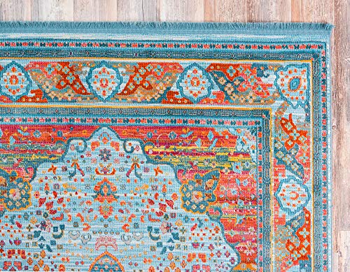 Unique Loom Baracoa Collection Area Rug - Malecon (8' 4" x 10', Light Blue/ Orange)