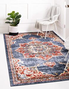 unique loom utopia collection traditional classic vintage inspired area rug with warm hues, 8 ft x 10 ft, navy blue/burgundy