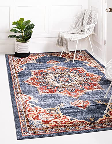 Unique Loom Utopia Collection Traditional Classic Vintage Inspired Area Rug with Warm Hues, 8 ft x 10 ft, Navy Blue/Burgundy