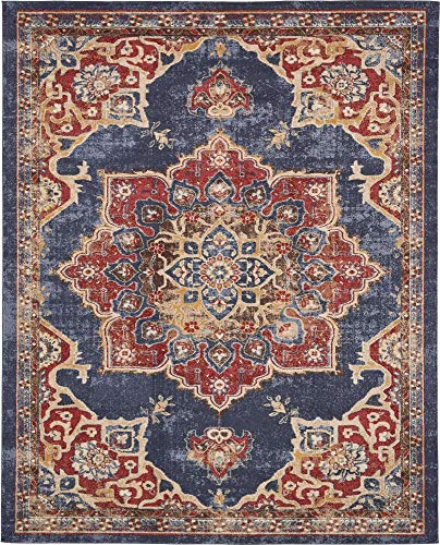 Unique Loom Utopia Collection Traditional Classic Vintage Inspired Area Rug with Warm Hues, 8 ft x 10 ft, Navy Blue/Burgundy