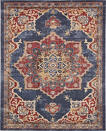 Unique Loom Utopia Collection Traditional Classic Vintage Inspired Area Rug with Warm Hues, 8 ft x 10 ft, Navy Blue/Burgundy