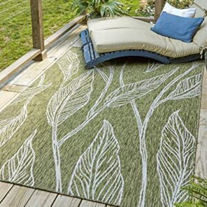 Unique Loom Collection Botanical, Coastal, Leaves, Indoor and Outdoor Area Rug, 8 ft x 11 ft 4 in, Green/Ivory