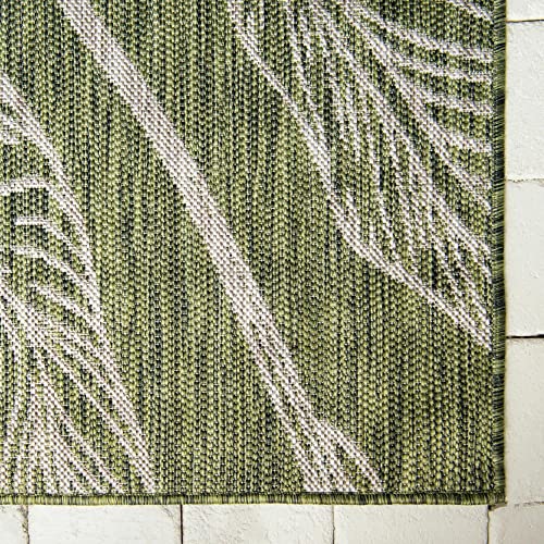 Unique Loom Collection Botanical, Coastal, Leaves, Indoor and Outdoor Area Rug, 8 ft x 11 ft 4 in, Green/Ivory