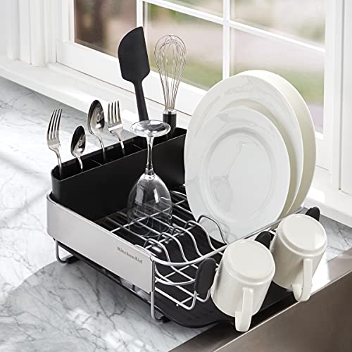 KitchenAid Compact Stainless Steel Dish Rack, 16.06-Inch, Black