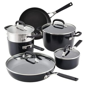 kitchenaid hard anodized nonstick cookware/pots and pans set, 10 piece, matte black