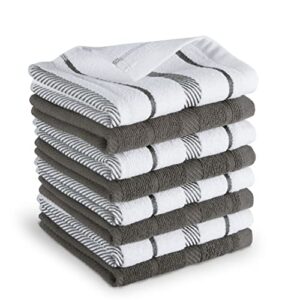 kitchenaid albany dishcloth 8 pack set, charcoal grey/white, 12″x12″