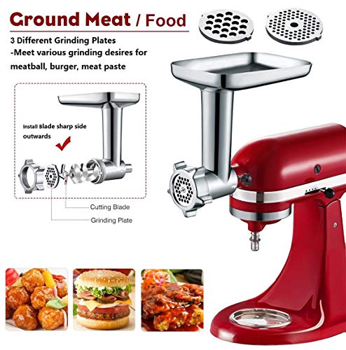 GVODE Meat Grinder Attachment for Kitchenaid Stand Mixer, Including 3 Sausage Stuffer Accessory, Metal Food Grinder, gvode meat grinder kitchenaid