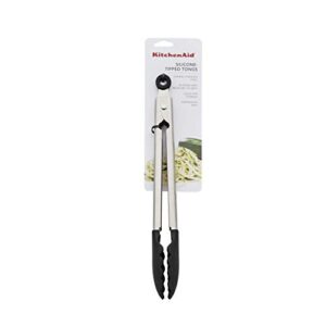 KitchenAid Silicone Tipped Stainless Steel Tongs, 10.26 Inch, Black