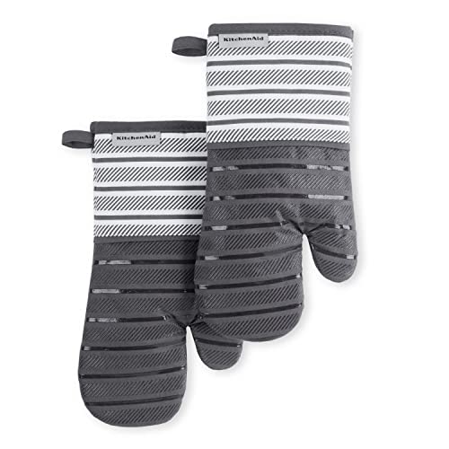 KitchenAid Albany Oven Mitt 2-Pack Set, Charcoal Grey, 7"x13"