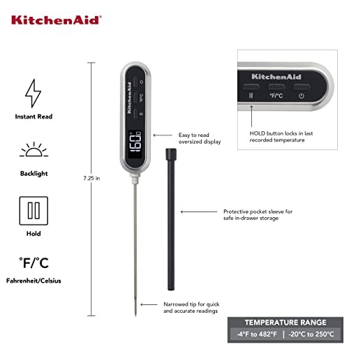 KitchenAid KQ905 Rapid Response Digital Kitchen and Food Thermometer, TEMPERATURE RANGE: -4F to 482F/-20C to 250C, Black