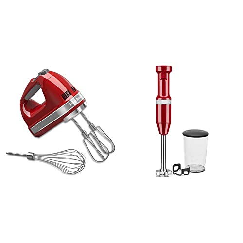 KitchenAid KHM7210ER 7-Speed Digital Hand Mixer with Turbo Beater II Accessories and Pro Whisk - Empire Red & Variable Speed Corded Hand Blender - KHBV53