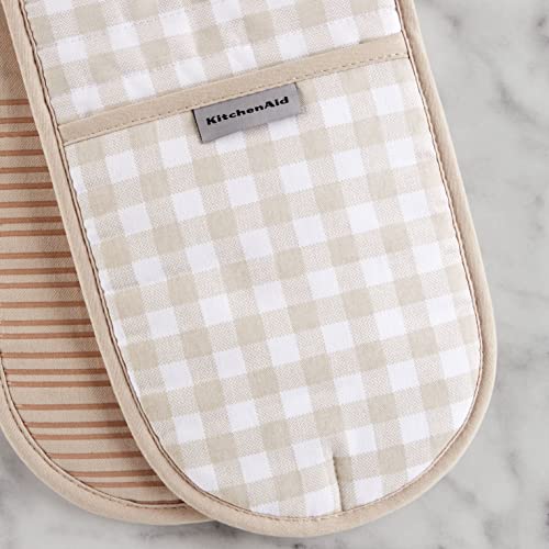 KitchenAid Gingham Casserole Mitt Single Pack, Milkshake Tan, 35"x7.5"