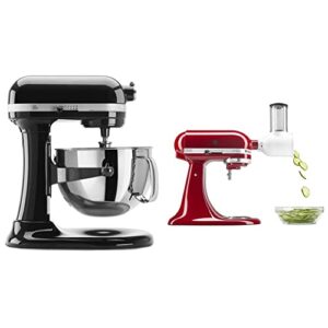 kitchenaid kp26m1xob 6 qt. professional 600 series bowl-lift stand mixer – onyx black & fresh prep slicer/shredder attachment, white