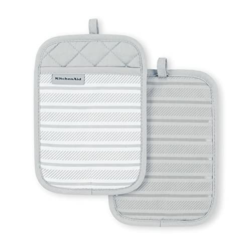 KitchenAid Albany Pot Holder 2-Pack Set, Matte Grey, 7"x10"