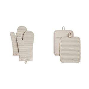 kitchenaid ribbed soft silicone oven mitt set, 7″x13″, milkshake 2 count & ribbed soft silicone water resistant pot holder set, milkshake , 2 piece set