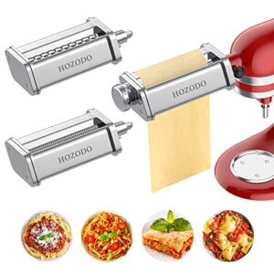 pasta attachment for kitchenaid mixer, includes pasta sheet roller, spaghetti cutter, fettuccine cutter, 3pcs kitchenaid pasta attachment by hozodo