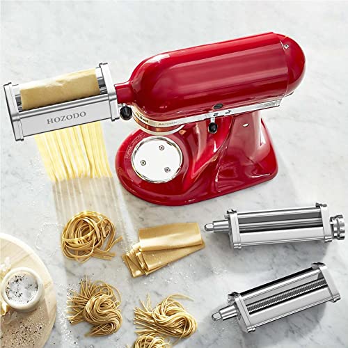 Pasta Attachment for KitchenAid Mixer, Includes Pasta Sheet Roller, Spaghetti Cutter, Fettuccine Cutter, 3Pcs Kitchenaid Pasta Attachment by HOZODO