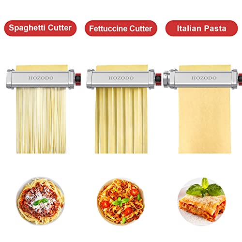 Pasta Attachment for KitchenAid Mixer, Includes Pasta Sheet Roller, Spaghetti Cutter, Fettuccine Cutter, 3Pcs Kitchenaid Pasta Attachment by HOZODO