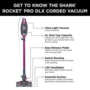 Shark HV371 Rocket Pro DLX Corded Stick, Removable Hand Vacuum, Advanced Swivel Steering, XL Cup, Crevice Tool, Upholstery Tool & Anti-Allergen Dust Brush, Fuchsia, Capacity