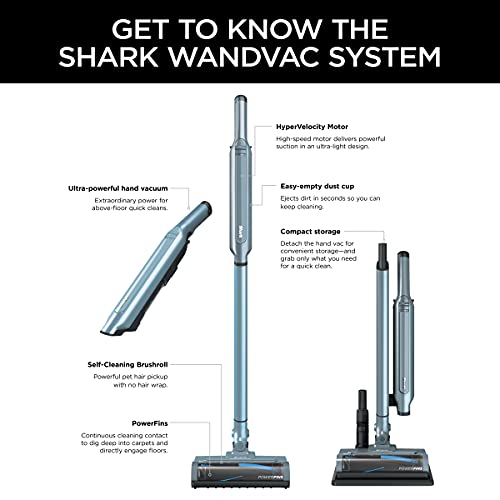 Shark WS632BLBRN WANDVAC System Ultra-Lightweight Powerful Cordless Stick Vacuum with Boost Mode, Charging Dock, Blue