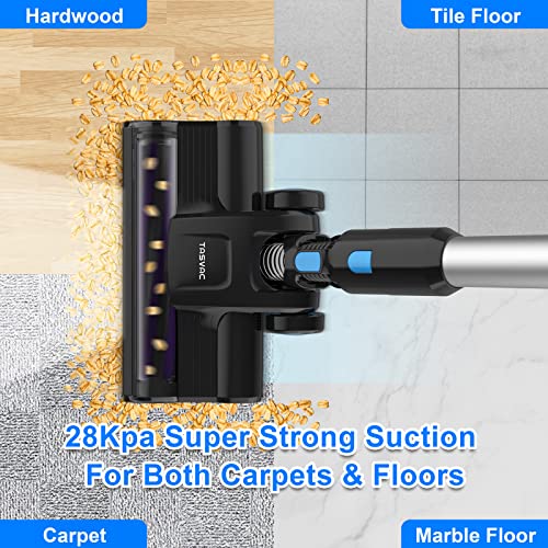 TASVAC Cordless Vacuum Cleaner, 28Kpa Stick Vacuum with LED Display, Up to 50min Runtime, 6-in-1 Lightweight Powerful Vacuum with Detachable Battery Self-Standing for Hard Floor Carpet Pet Hair