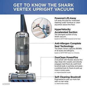 Shark AZ2000 Upright Vacuum Vertex DuoClean PowerFins Powered Lift-Away Self-Cleaning Brushroll and HEPA Filter, 1 Quart Dust Cup Capacity, Blue (Renewed)