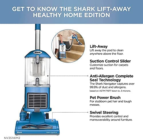 Shark Navigator NV351 Blue Powered Lift-Away TruePet Upright Corded Bagless Vacuum for Carpet and Hard Floor with Hand Vacuum and Anti-Allergy (Renewed)