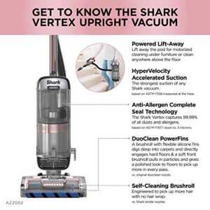 Shark AZ2002 Vertex DuoClean PowerFins Upright Vacuum with Powered Lift-Away Self-Cleaning Brushroll and HEPA Filter, 1 Quart Dust Cup Capacity, Rose Gold (Renewed)