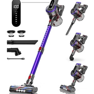 BuTure Cordless Vacuum Cleaner, 400W 33Kpa Powerful Stick Vacuum with 55min Runtime Detachable Battery, Touch Display and 1.2L Large Dust Cup, Vacuum Cleaners for Hardwood Floor Carpet Car Pet